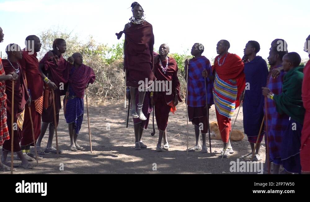 Slow Motion of Black Man in Traditional Jumping Dance of Maasai People ...