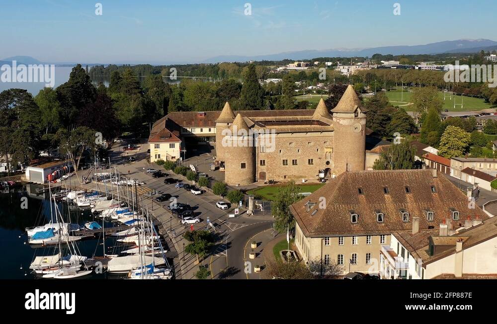 Apporaching Morges Castle at Lake Geneva, Morges, Vaud, Switzerland ...