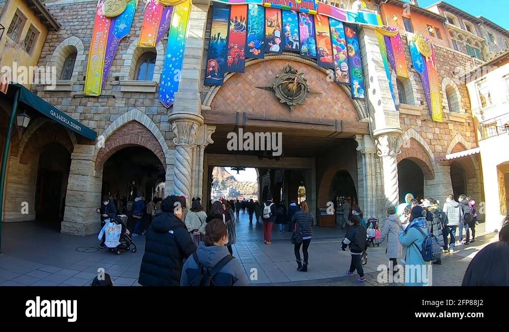 Walking Past Crowds Of People Towards The Famous Disney Sea In Tokyo ...