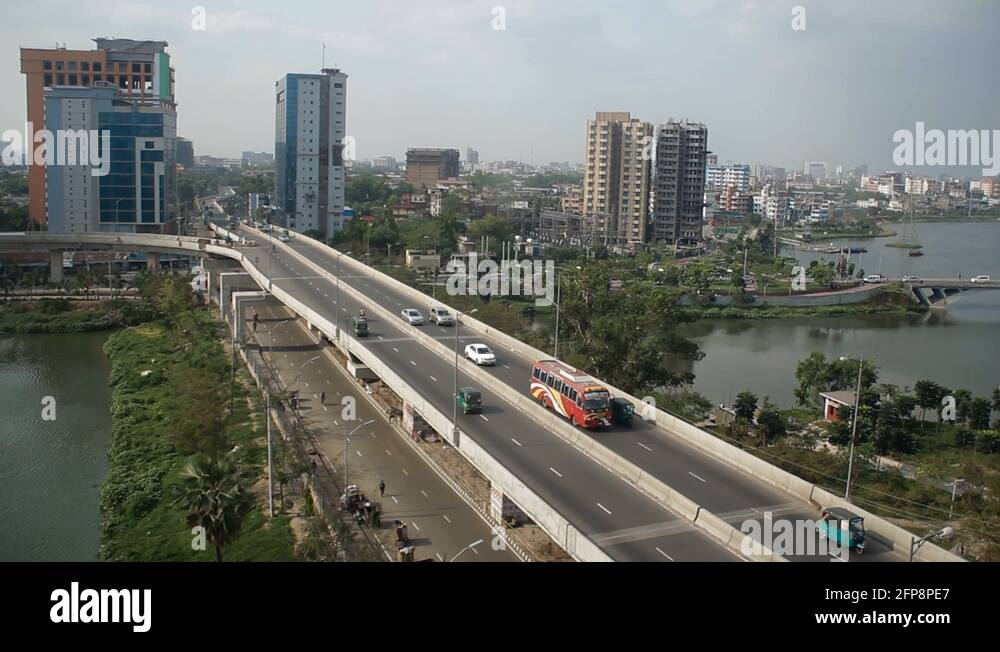 Dhaka mega city beautiful top view with wide over bridge, buildings and ...