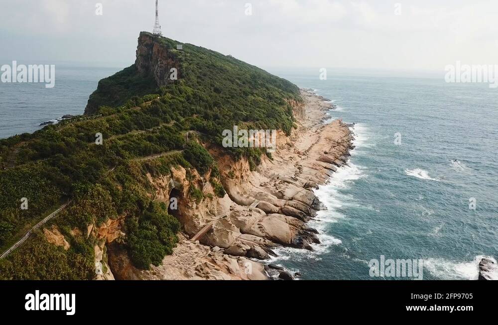 Cape in Yehliu Geopark, Taiwan. Aerial of Rocky Limestone Coast, Part ...