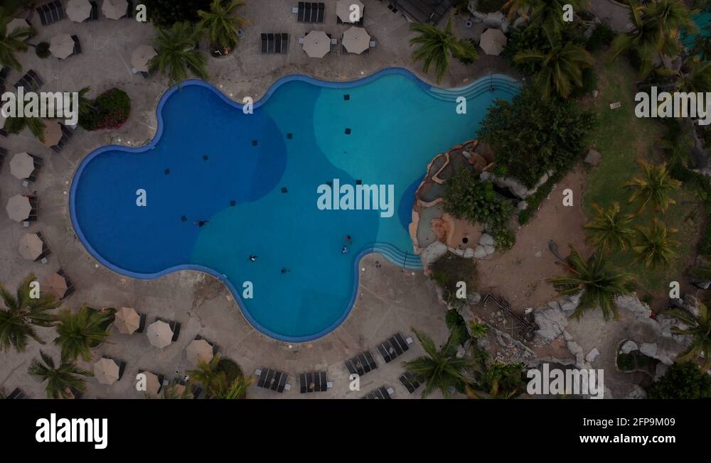 Different Shades of Blue in Pool, Birdseye Aerial View. Poolside of ...