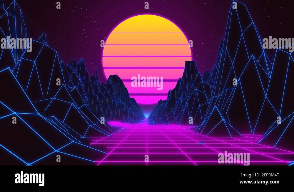 Vaporwave loop. 80s retro background animation. Dreamwave horizon Stock ...