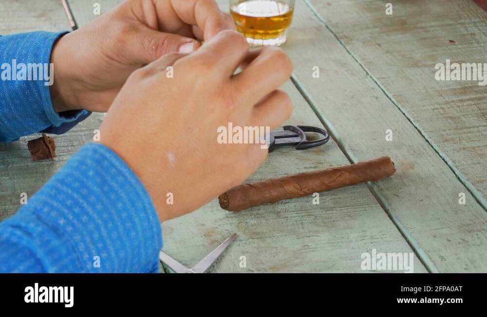 Close up on cigar making rolling tobacco leaves with hands Stock Videos ...