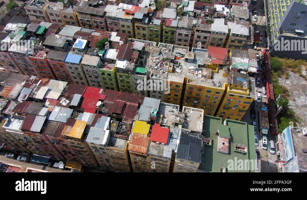 Hong Kong Kowloon Walled City, a densely populated slum, populated ...