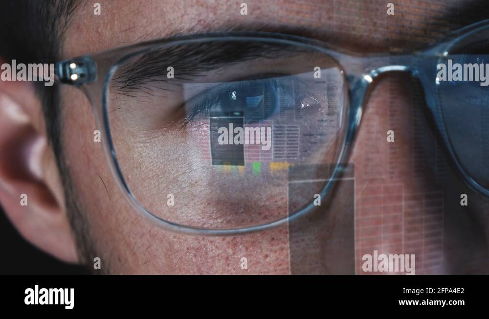 Programmer Hacker works on computer screen - Code is reflected in his eyes Stock Video Footage ...