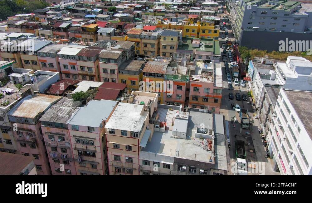 Hong Kong Kowloon Walled City, a densely populated slum, populated ...