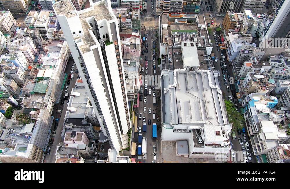 Hong Kong Kowloon Walled City, a densely populated slum, Aerial view ...