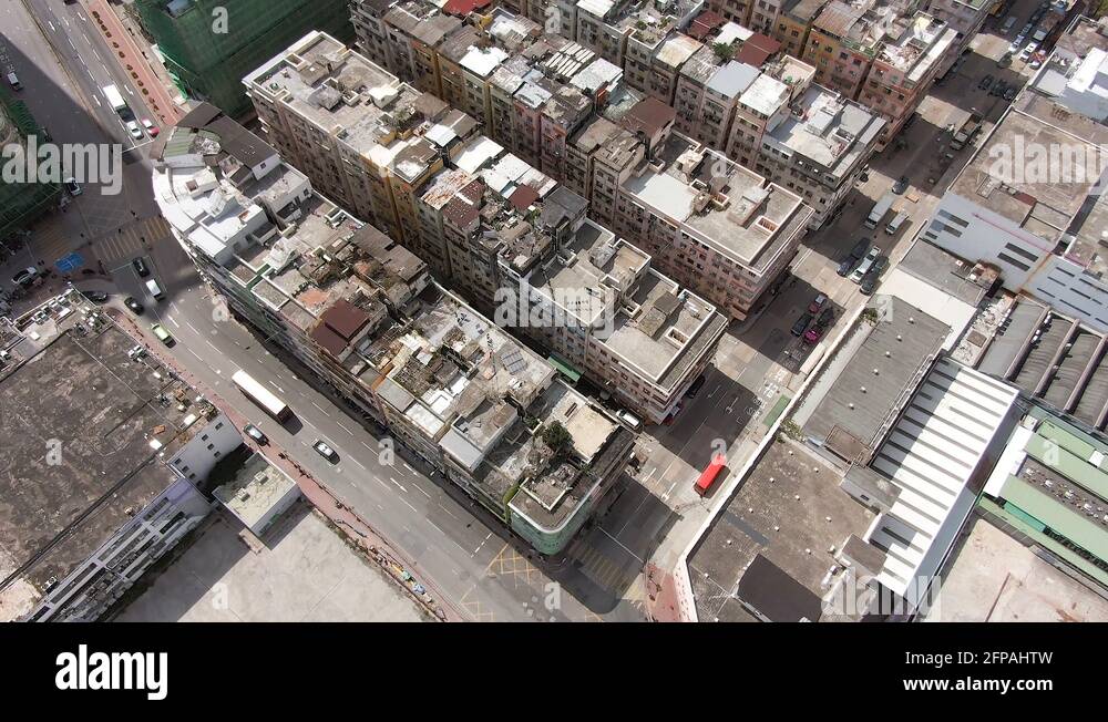 Hong Kong Kowloon Walled City, a densely populated slum, Aerial view ...
