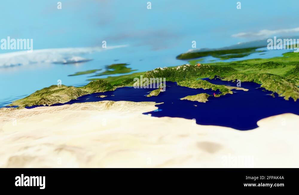 3D CGI Map of Italy, Europe With Mountain Relief Stock Video Footage ...