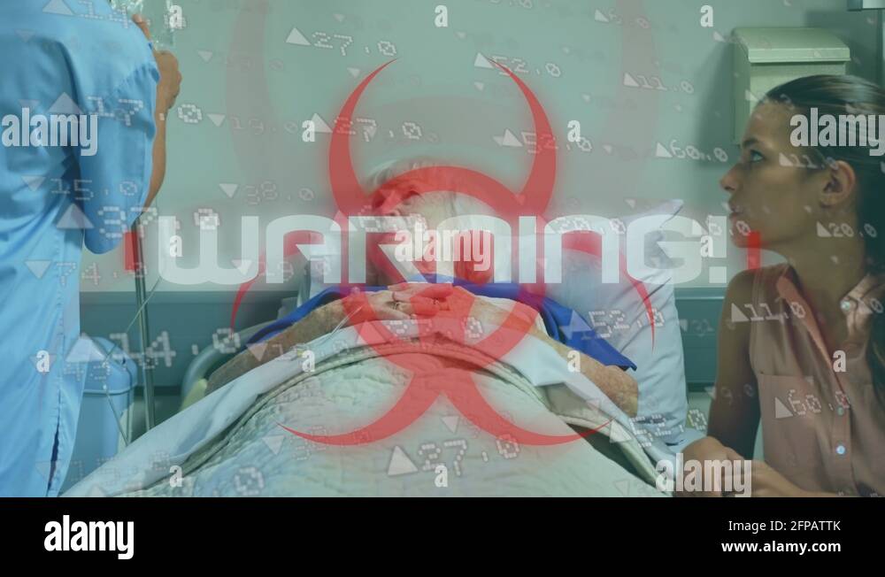 Word warning! written over health hazard sign over senior female ...