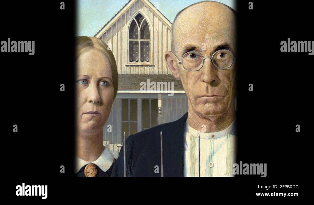 American Gothic painting by Grant Wood in 1930. Oil famous painting ...