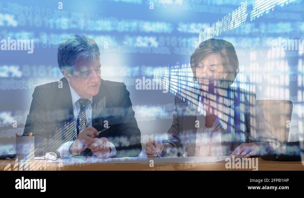 Animation of tv presenters making a show over data recording Stock ...