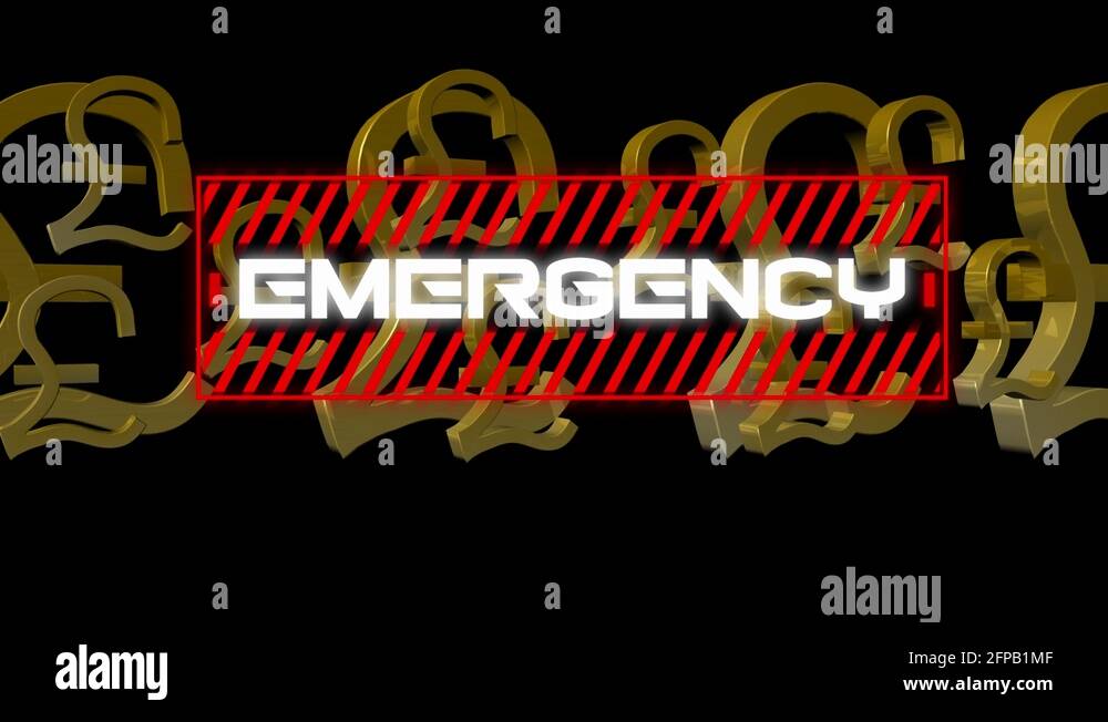Animation of a word emergency in red frame over pound signs floating ...