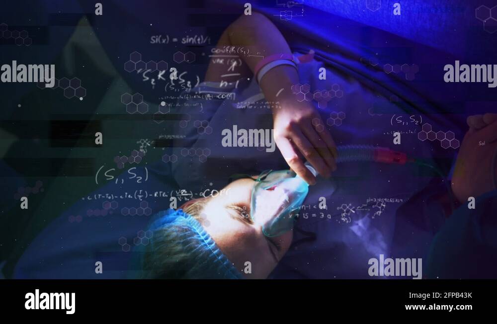 Animation of a patient with an oxygen mask lying in a hospital bed ...