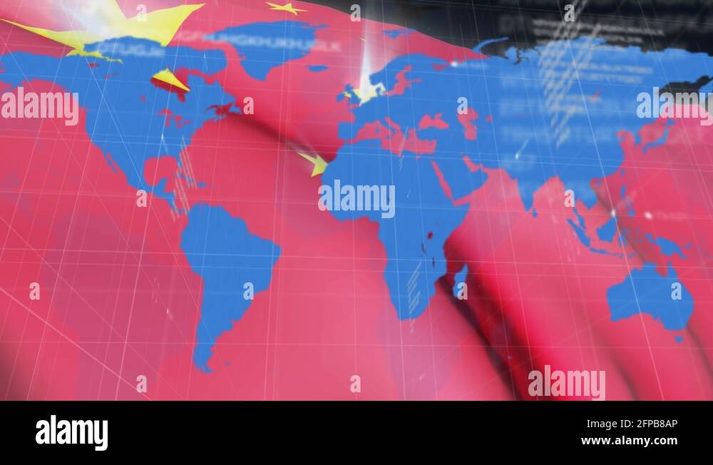 Animation of the Chinese flag over a world map Stock Video Footage - Alamy