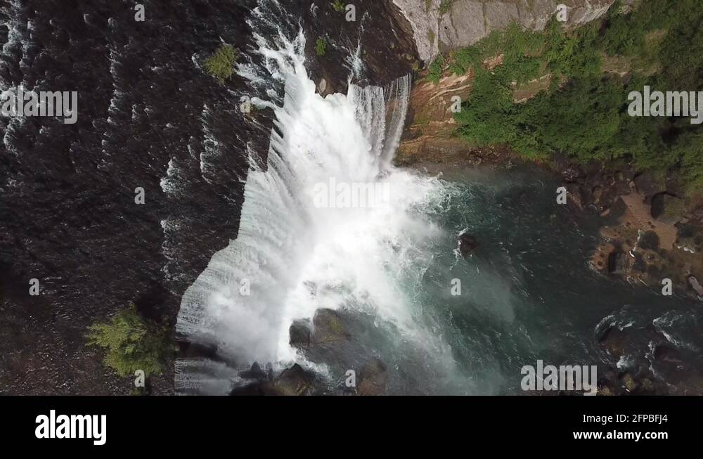 Top Down Drone Aerial View of Laja Falls, Chile. Majestic Waterfall ...