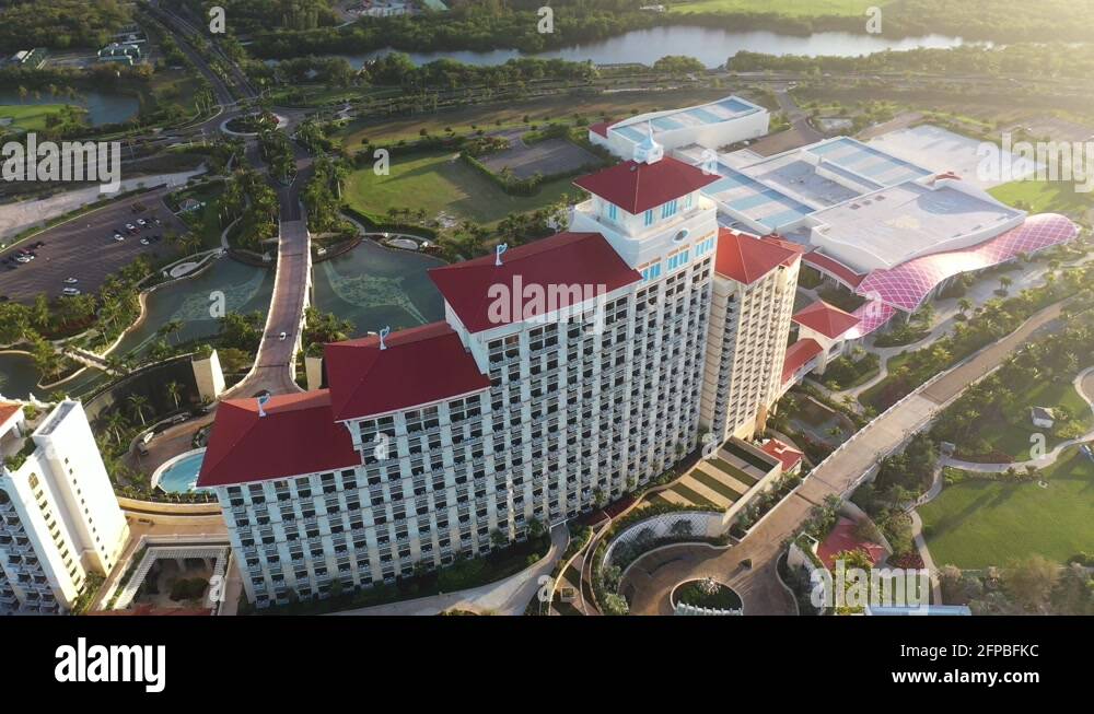 Cinematic Aerial View of Baha Mar Resort, Nassau, Bahamas. Birdseye ...