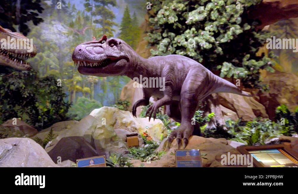 Dinosaur Jurassic animatronic exhibit at Sunworld Amusement park with ...