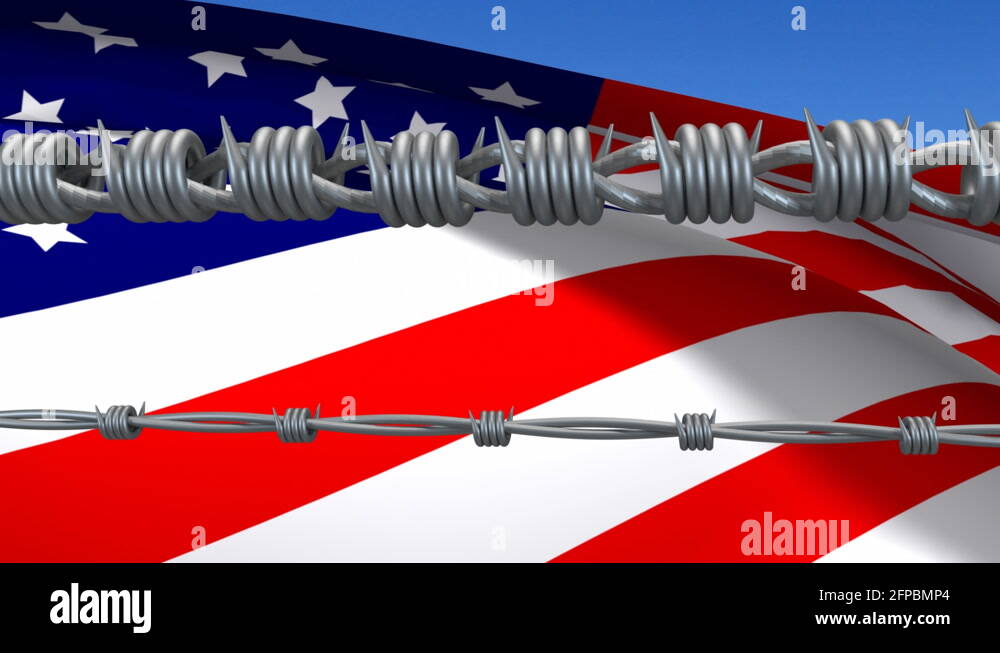 Barbed wires against American flag Stock Video Footage - Alamy