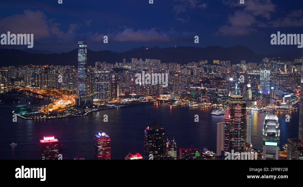 Victoria Peak, Hong Kong 15 July 2020: Hong Kong skyline at night Stock Video Footage - Alamy