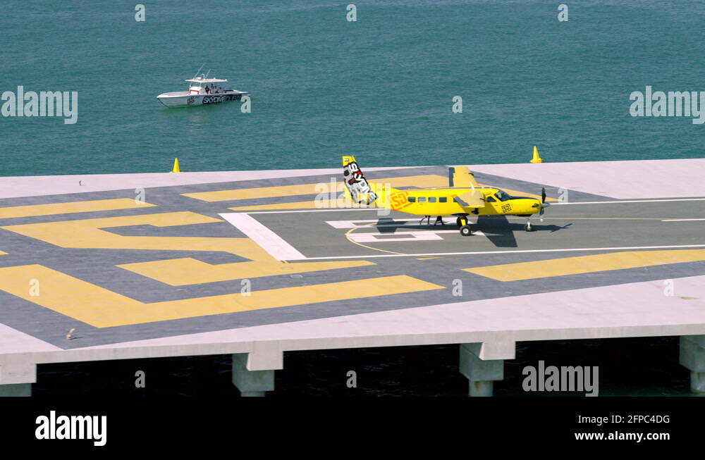 The view of Skydive Dubai Palm Drop-zone platform where you can see the ...
