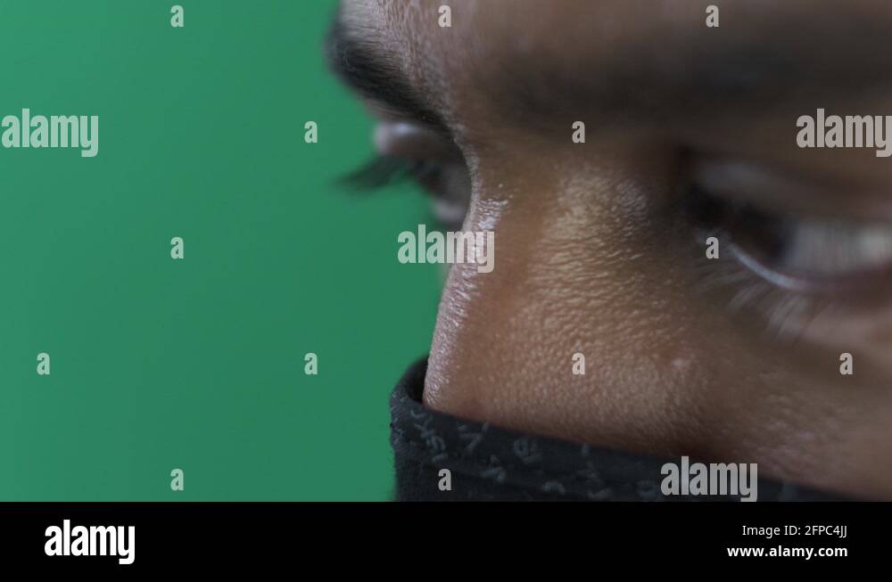 Nose Bridge Of Asian Male Close Up Wearing Face Mask. Macro, Green ...