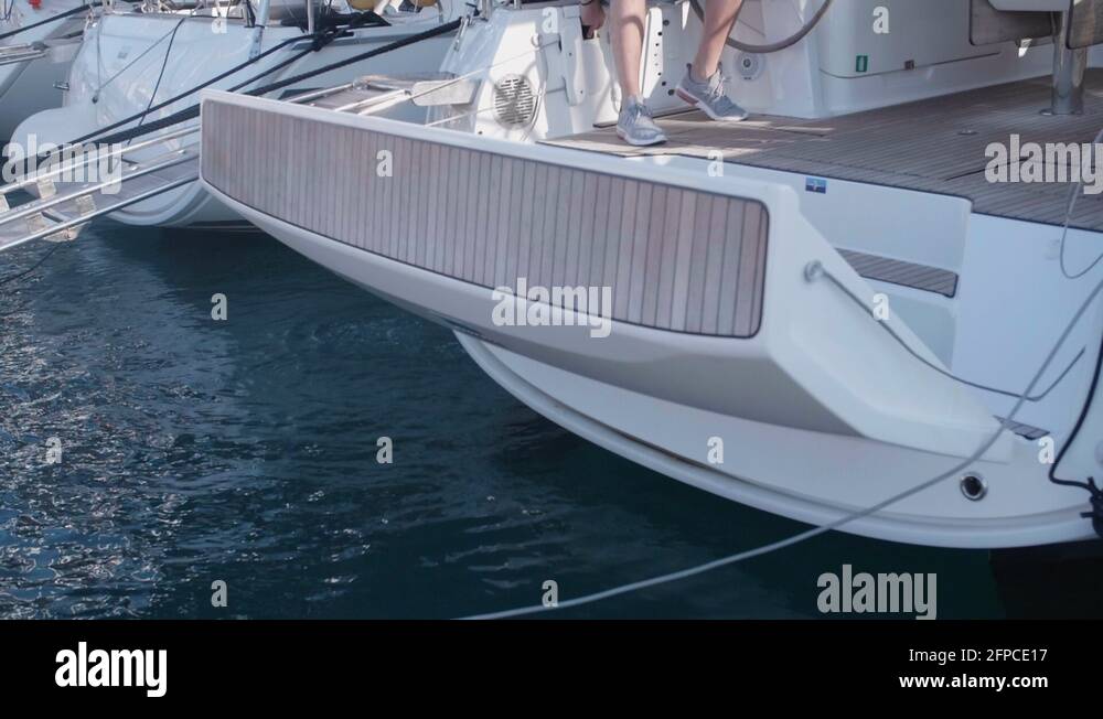 Exterior view of a fold down sailboat boat swim platform step deck ...