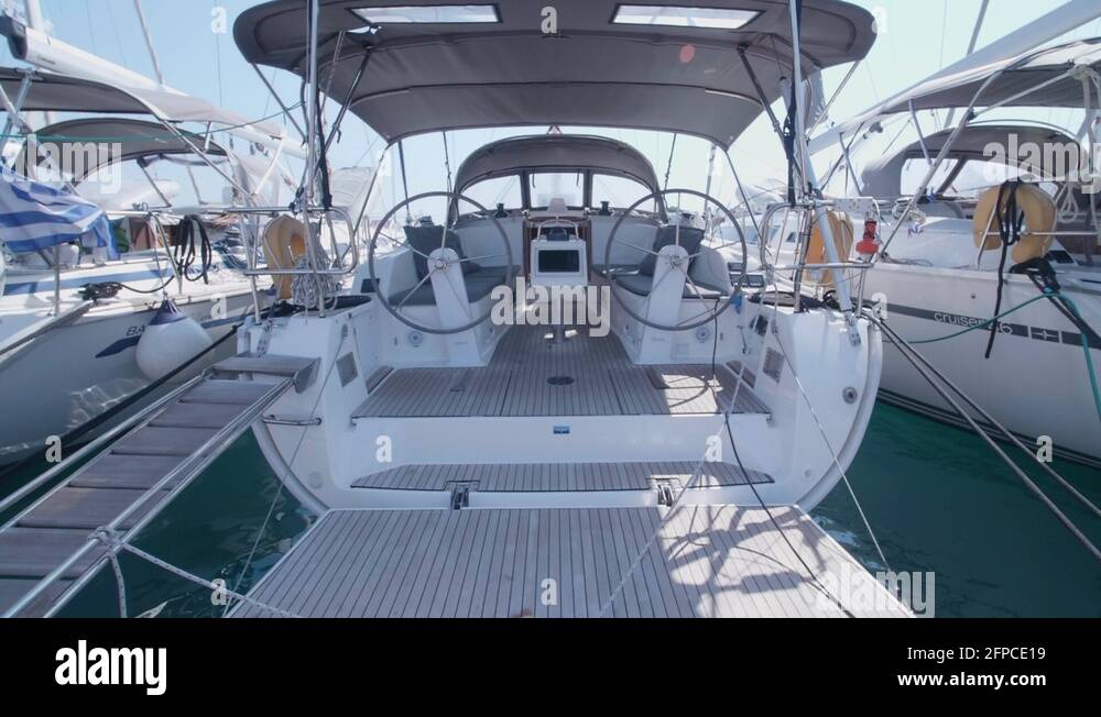 Exterior view of a fold down sailboat boat swim platform step deck ...