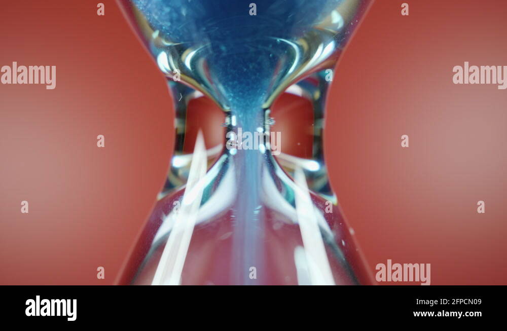 Hourglass Countdown Close Up. Blue Sand Falling Move Through Hour Glass ...