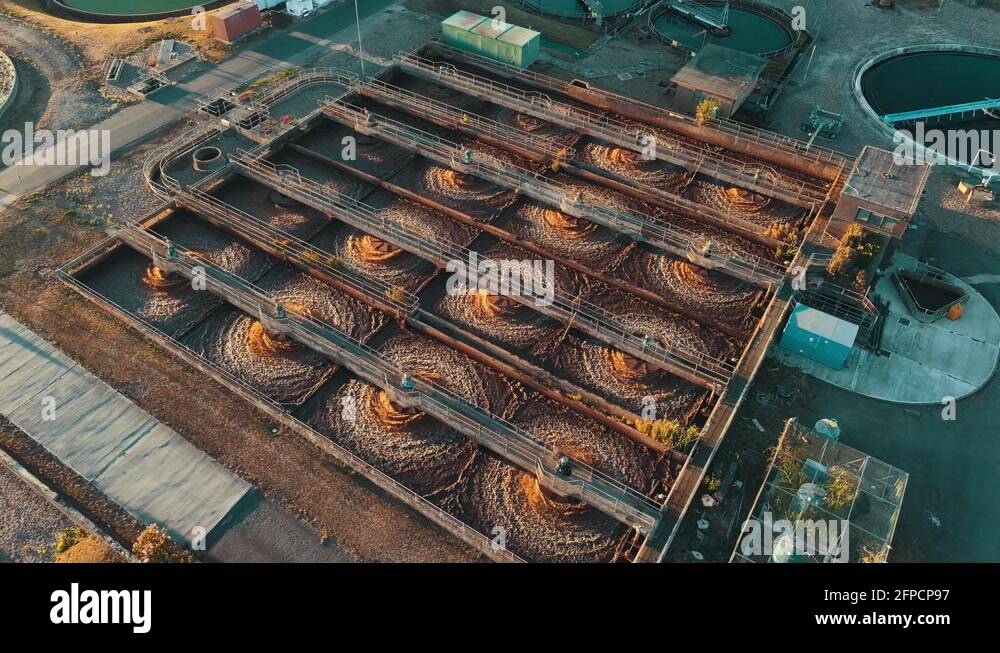 Wide aerial of water purification circle, clean drinking water ...