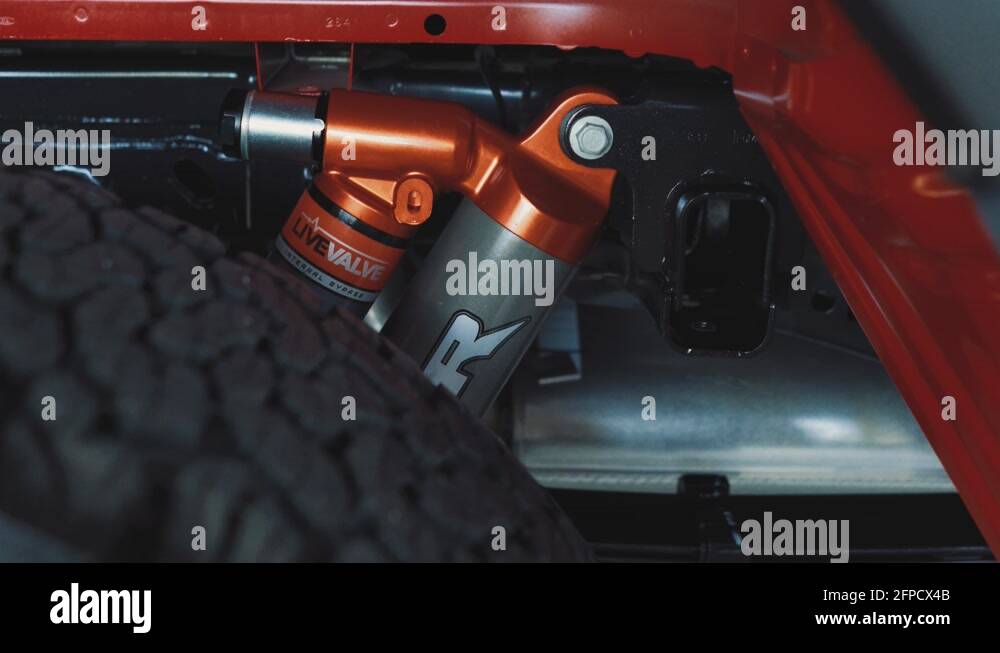 Close Up on the Rear Suspension of a Brand New Ford F150 Raptor Truck ...