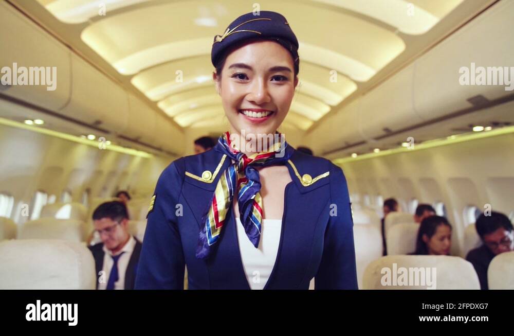 Cabin crew or air hostess working in airplane Stock Video Footage - Alamy