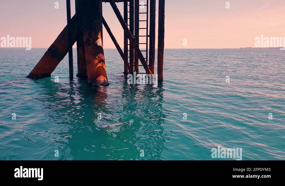 Pylons base of offshore oil platform or oil rig in open adriatic sea ...