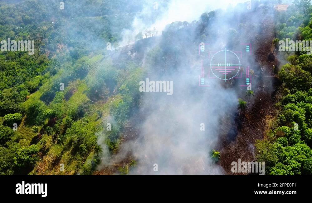 AI Drone tracking and scanning burnt nature of a wildfire, collecting ...