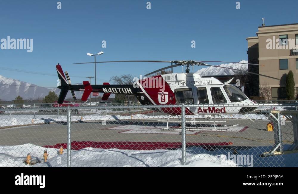 Emergency rescue AirMed helicopter at hospital Stock Video Footage - Alamy