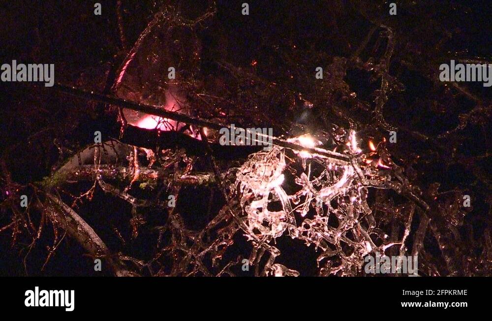 Hydro lines on fire in ice storm and freezing rain Stock Video Footage ...