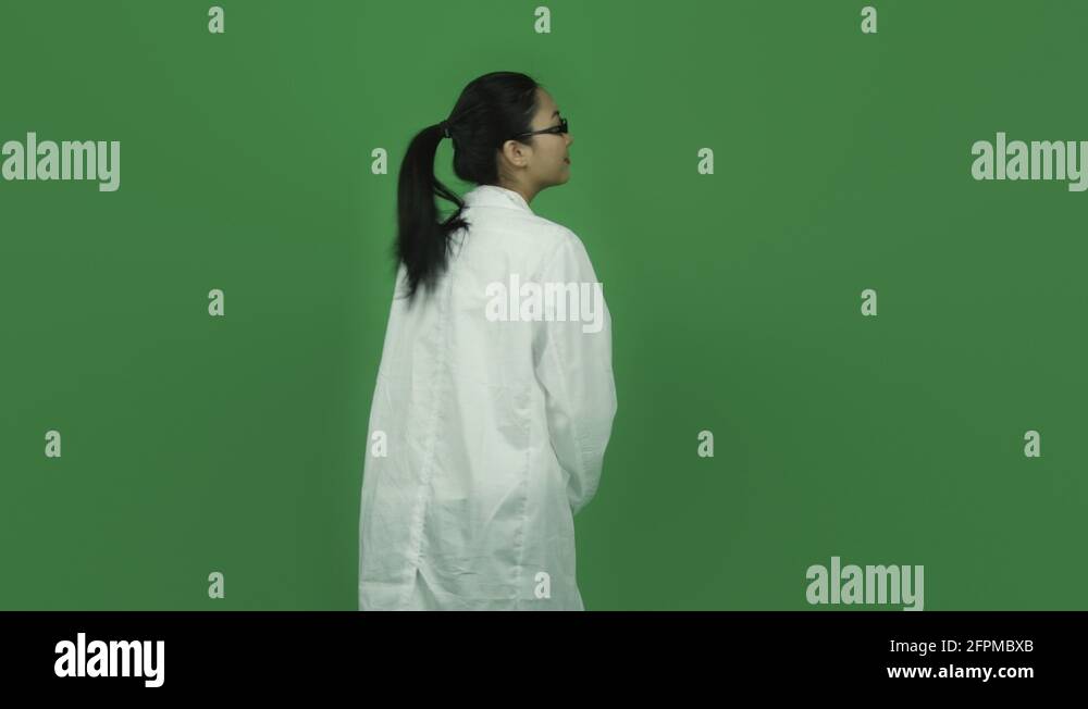 Asian girl scientist isolated greenscreen green background confident ...