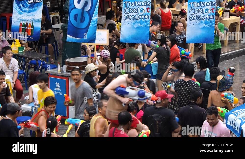 Crowd Celebrating Songkran on Khao San Road in Bangkok, Thailand Stock ...