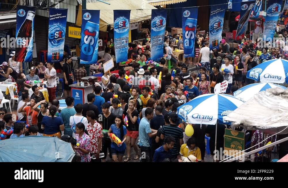 Crowd Celebrating Songkran on Khao San Road in Bangkok, Thailand Stock ...