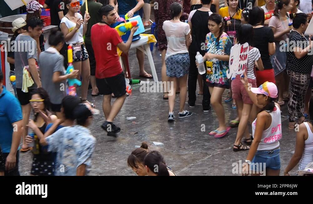 Crowd Celebrating Songkran on Khao San Road in Bangkok, Thailand Stock ...