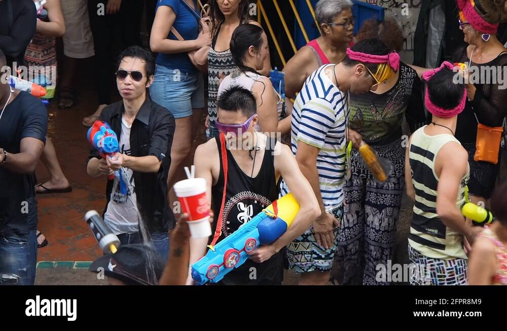 Crowd Celebrating Songkran on Khao San Road in Bangkok, Thailand Stock ...