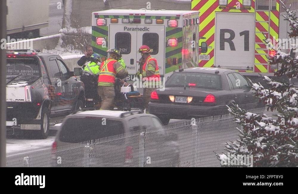 car accident scene snow storm blizzard highway police ambulance fire ...