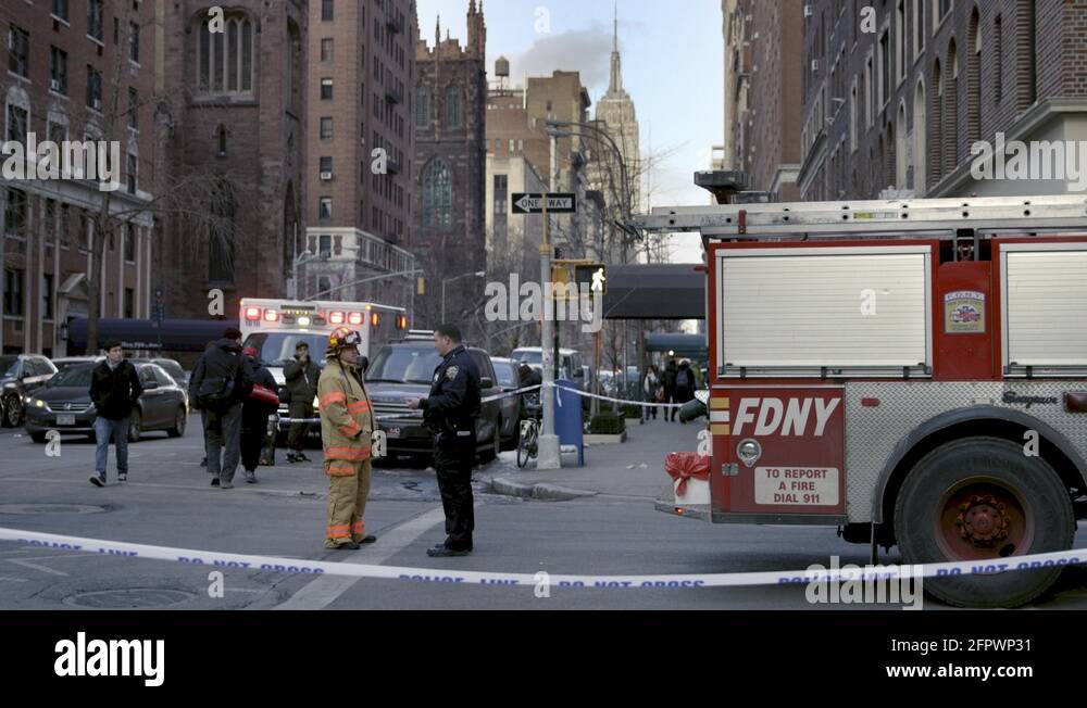 police officer fireman Empire State Building police tape slow motion 4K ...