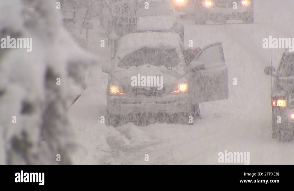 Blizzard and snow storm scenes from Canadian cold winter in Ontario ...