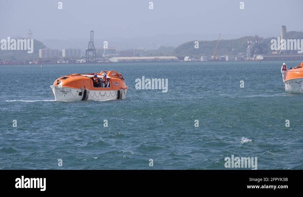 Cruise ship lifeboat exercises at San Juan Harbor 4 Stock Video Footage ...
