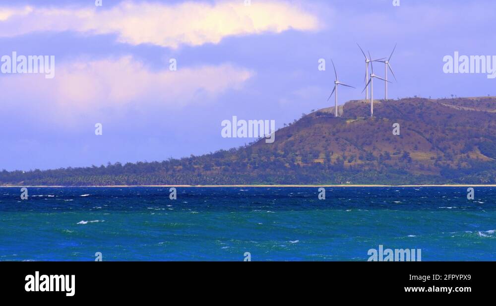 Wind mill turbines on ocean coast in Philippines Stock Video Footage ...