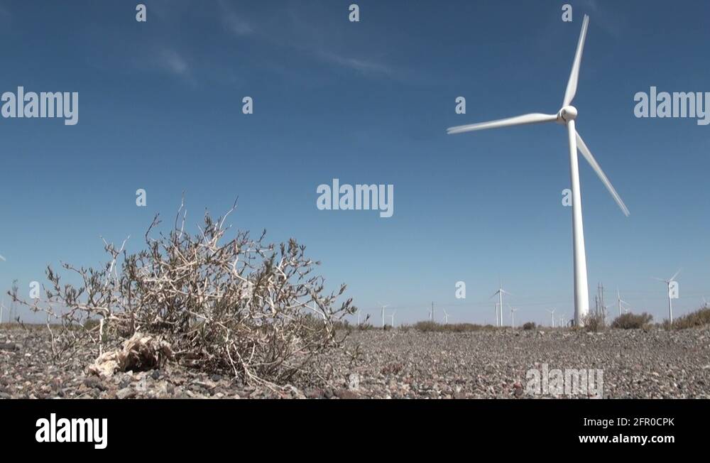 Wind turbine, Chinese desert, dry setting, drought, climate change ...