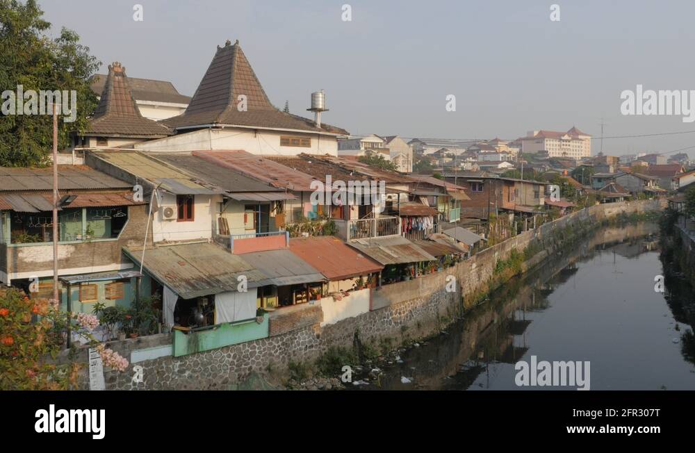 Houses along canal river,Yogyakarta,Java,Indonesia Stock Video Footage ...