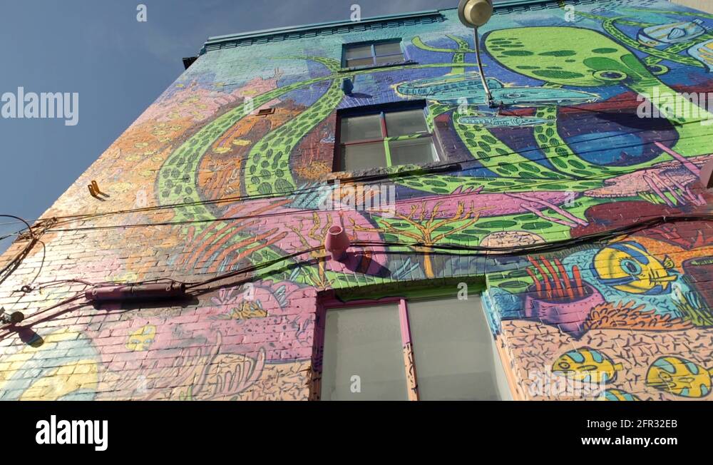 Beautiful graffiti art covered buildings in the city. 4K UHD Stock ...